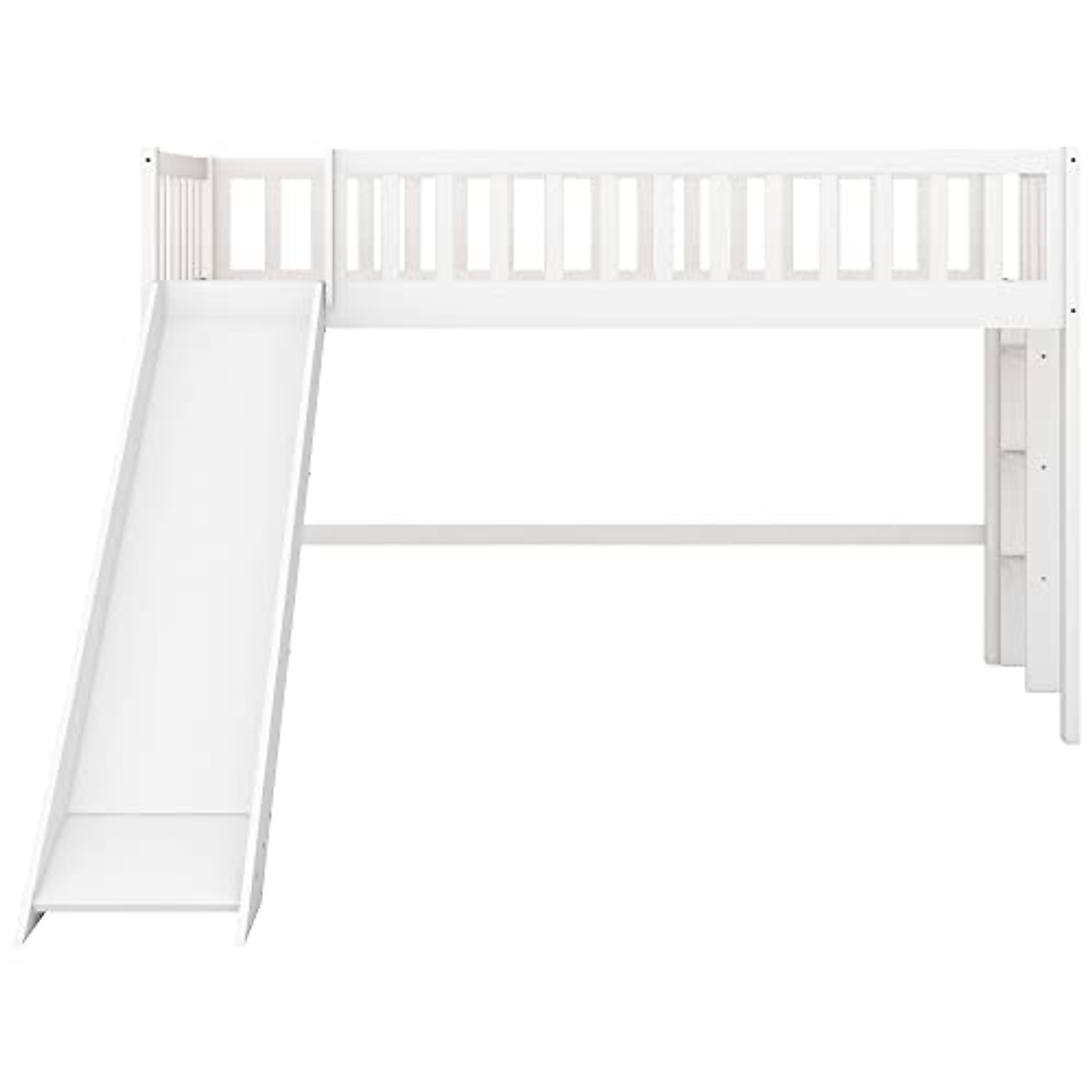 Harper & Bright Designs Twin Size Low Loft Bed Frame with Ladder and Slide for Kids,White