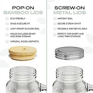 Sips Jar Club 20oz Mason Jar Mug Set of 4 with Handles, Lids, Straws & Cleaning Brush - Overnight Oats & Iced Coffee Cups