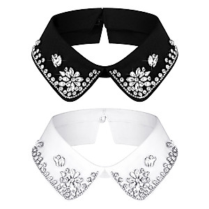 2 Pcs Fake Collar Detachable Collar Half Shirt Blouse Diamond Jewel Faux Collar Rhinestone False Collar Top for Women Girls (Rhinestone)