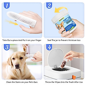 PUPMATE Ear Finger Wipes for Dogs & Cats - Cleaning Earwax & Debris - Relieves Ear Itching & Discomfort - Fresh Aloe Scent - Sooths & Repair, Natural Ingredients-100 Count