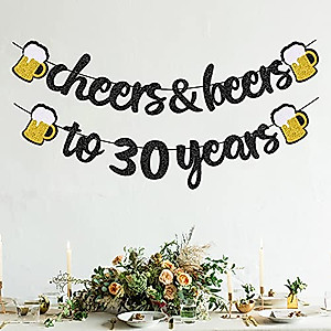 30th Birthday Decorations Cheers to 30 Years Banner for Men Women 30th Birthday Black Glitter Backdrop Wedding Anniversary Party Supplies Decorations Pre Strung