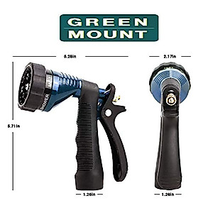 GREEN MOUNT Water Hose Nozzle Spray Nozzle, Metal Garden Hose Nozzle with Adjustable Spray Patterns, BLUE