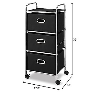 Whitmor 3 Drawer Rolling Cart - Home and Office Storage Organizer