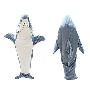 Shark Blanket Onesie Adult Wearable Shark Blanket Super Soft Cozy Flannel Hoodie Cute Funny Cozy Flannel Pajamas Shark Sleeping Bag for Boys Kids Adult Creative Gifts(S)