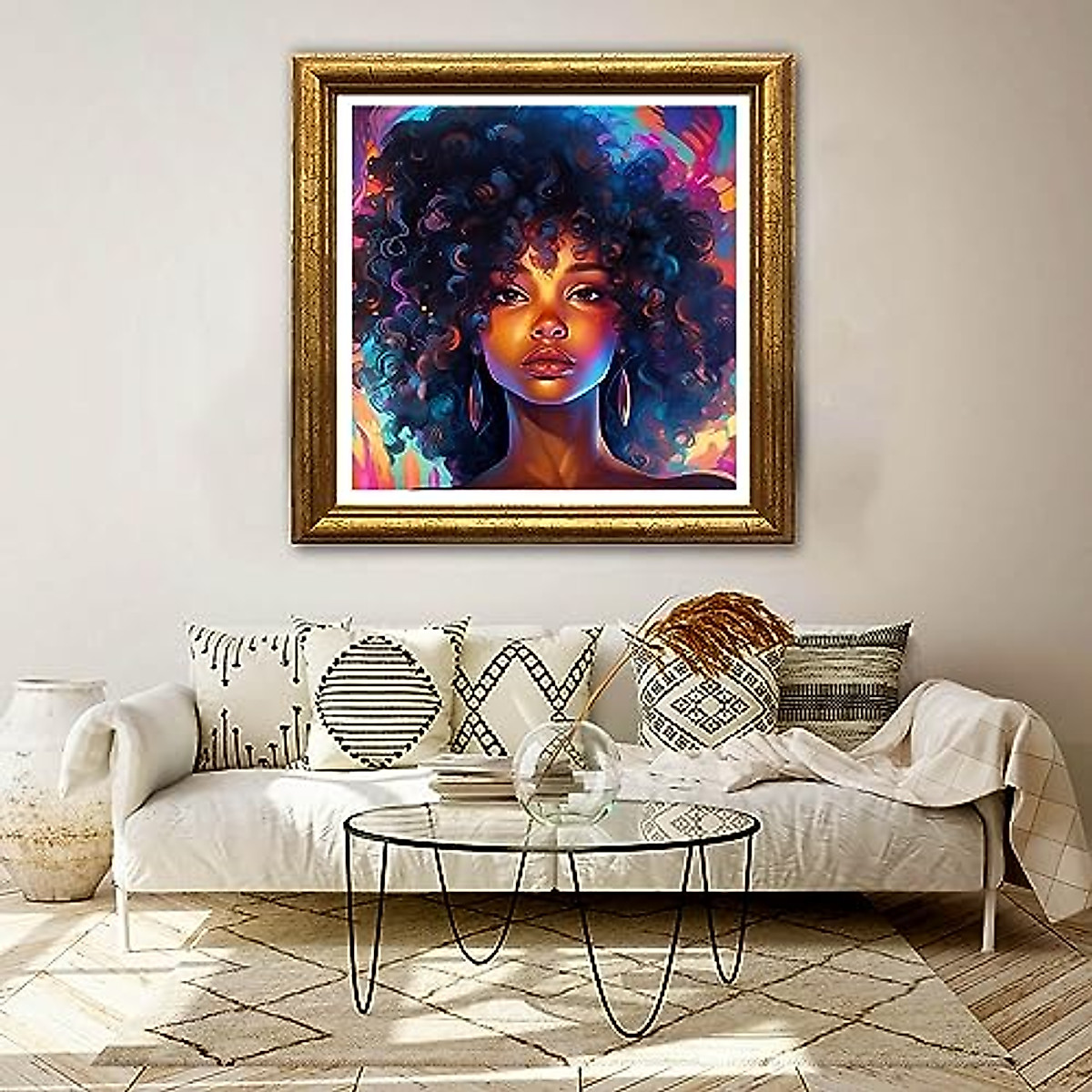 Jungobiu 5D Diamond Art Painting Kits Afro African Woman, DIY Diamond Art Africa Kits Paint with Diamonds Full Round Drill Crystal Rhinestone Embroidery for Home Office Wall Decoration 12X12in