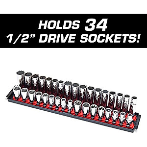 Ernst Manufacturing 19-Inch Socket Boss 2-Rail 1/2-Inch-Drive Socket Organizer, Red (8454-A) - Made in USA