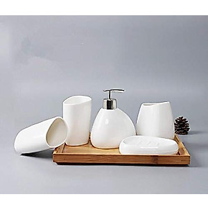 My-Deeb Bathroom Accessories Set, 5-Piece Include [ Lotion Dispenser, Tooth Brush Holder, 2 Tumbler and Soap Dish ]. White Ceramic. Modern Design Bath Set.