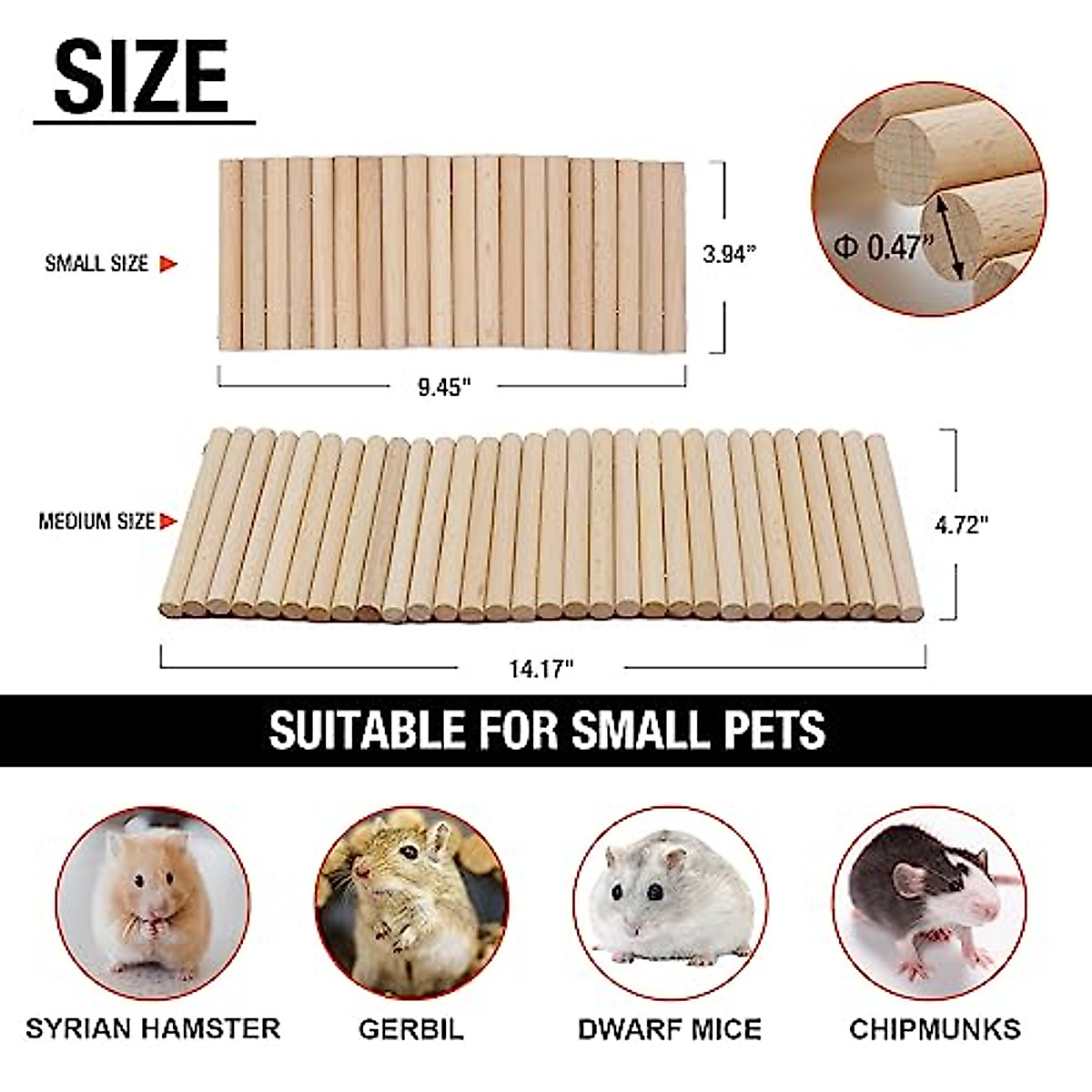 SanmooAio Hamster Ladder,Rat Wooden Bridge for Climbing for Hamsters/Gguinea Pig/Hedgehogs/Gliders/Bird/Rats/Mice and Other Small Animals,Small