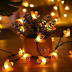 XLXX LED Bee/Dragonfly Solar String Lights with 8 Modes for Christmas Trees, Outdoor Garden, Patio, Fence, Wedding, Party (Colored (BEE), 39.3 FEET 100LIGHTS)