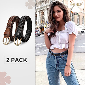 JASGOOD 2 Pack Women Skinny Leather Belts Thin Braided Leather Belts Casual Woven Waist Belt for Jeans Pants Dresses