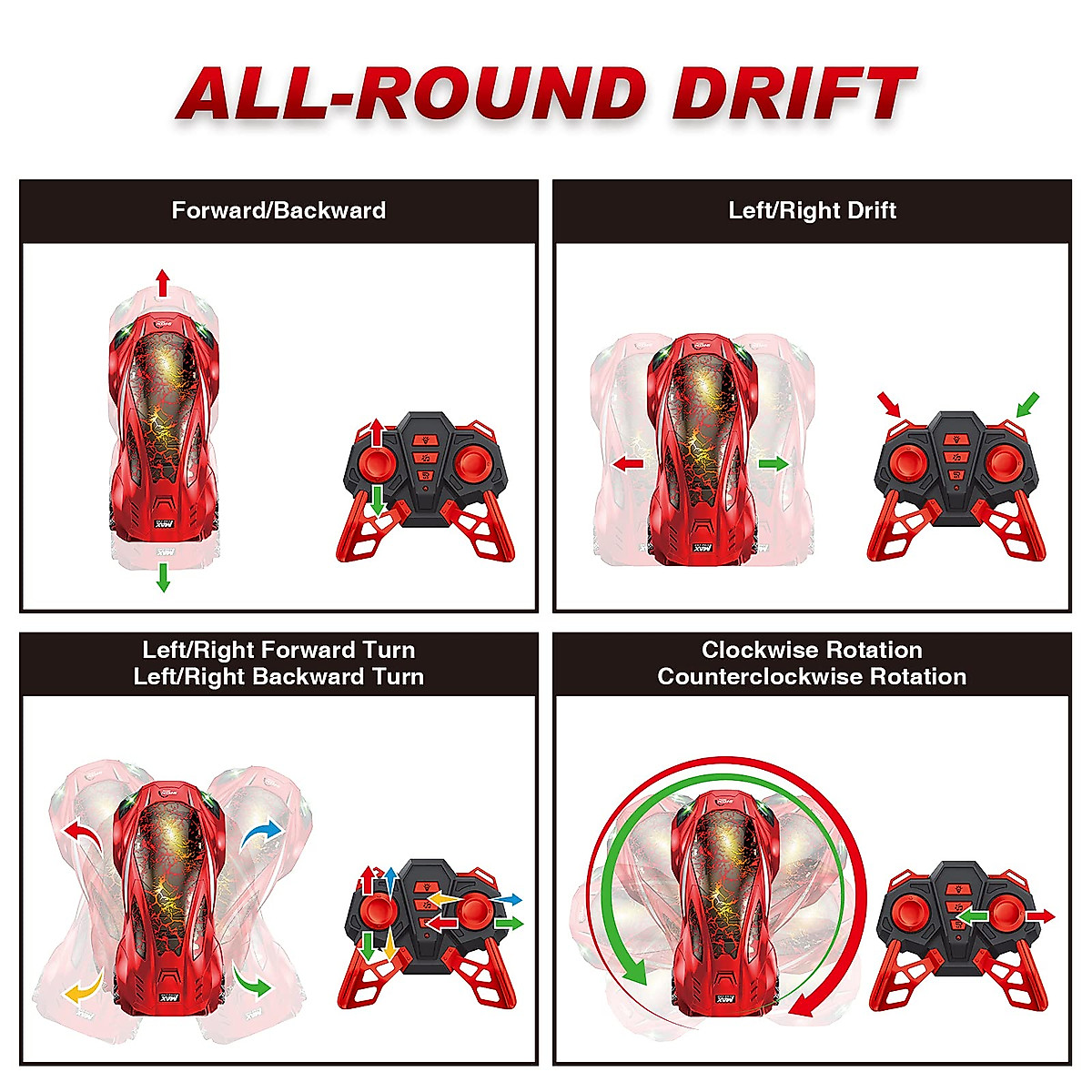 JELOSO Remote Control Car, 4WD 2.4GHz Fast RC Drift Stunt Race Car 360°Rotating Hobby RC Sport Car with LED Lights & Music, Cool Vehicle Toys Birthday Xmas Gifts for Kids Boys Girls Age of 6-12