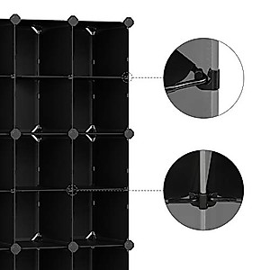 SONGMICS Shoe Rack, Interlocking Storage Organizer Unit, 20-Slot Rectangular Cube Storage with Hooks, Adjustable Shelves, Modular Cabinet, for Closet Entryway Hallway, Black ULPC504B01