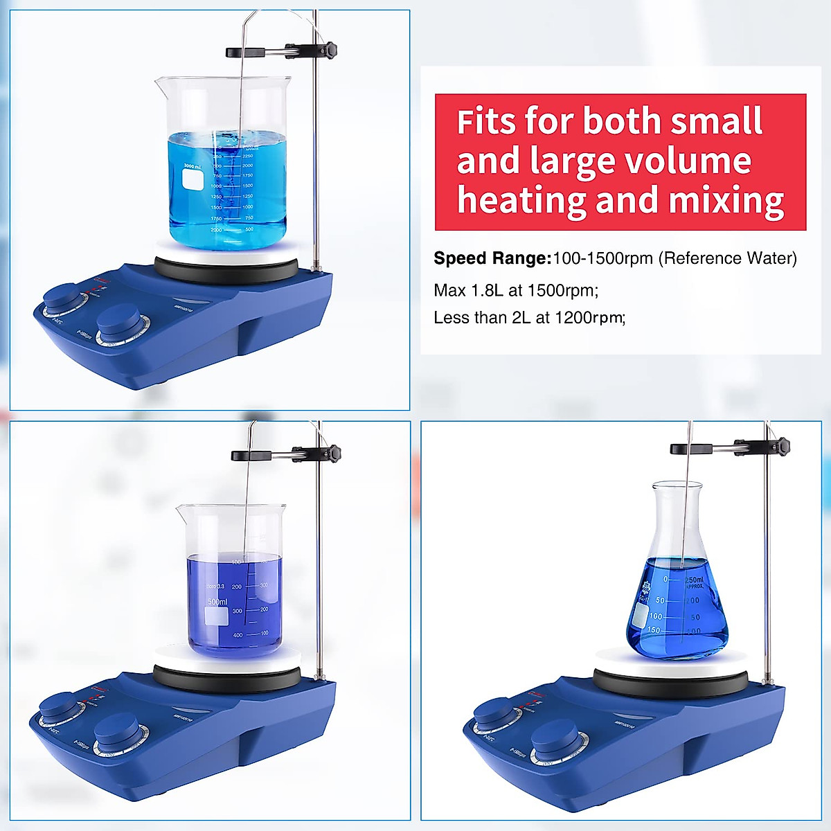 FOUR E'S SCIENTIFIC 310°C/590°F 5 Inch Magnetic Stirrer Hot Plate | Max 5L Stirring Capacity | 100-1500RPM | Aluminum Alloy Magnetic Mixer with Stir Bar