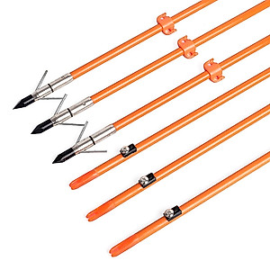 ELONG Bow Fishing 32 Inch 5/16" Hunting Arrows Archery Fiberglass Arrows with Safety Slides Broadheads (Pack of 6)