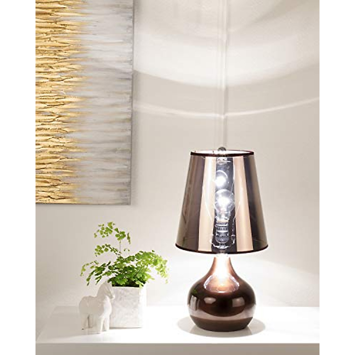 OK Lighting OK-818CP Luster Metallic Cappuccino 3-Way Table Touch Lamp, 9.25" x 9.25" x 18", Brown, Espresso