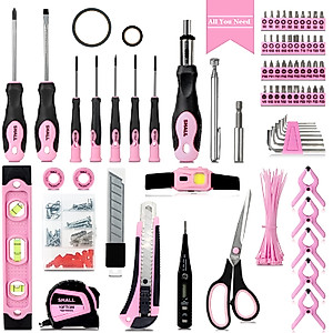 SHALL Pink Tool Set, 246-Piece Home Tool Kit for Women, Ladies Basic Tool kit for House with 14”Wide Mouth Open Tool Bag, General Household Hand Tool Set for Home Repair, Maintenance and Improvement