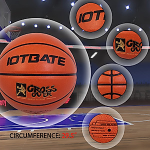 IOTBATE Cross Over Basketball Standard Size 7 Basketball High Density Pu Leather Game Basketball Indoor and Outdoor Basketball Without Air Pump (Deflated)