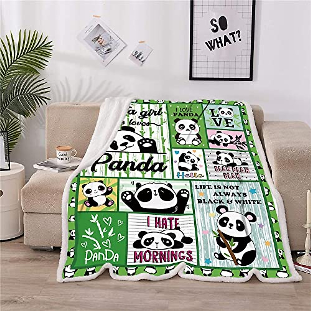 Juirnost Panda Blanket Panda Gifts for Girls Panda Throw Blanket for Couch Bed Sofa Panda Bear Gifts Panda Gifts for Women Kids Teens Birthday Gifts 50" x60" Soft Cozy Fleece Plush Reversible Blanket