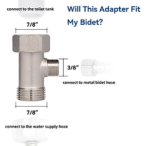 Chomely Bidet T Adapter for Tushy Bidet, Brass T Valve for (7/8” x 7/8” x 3/8”), 3-way T Connector Bidet Attachment for Toilet