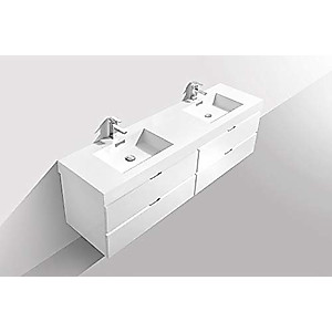 Bliss 80" Double Sink High Gloss White Wall Mount Modern Bathroom Vanity