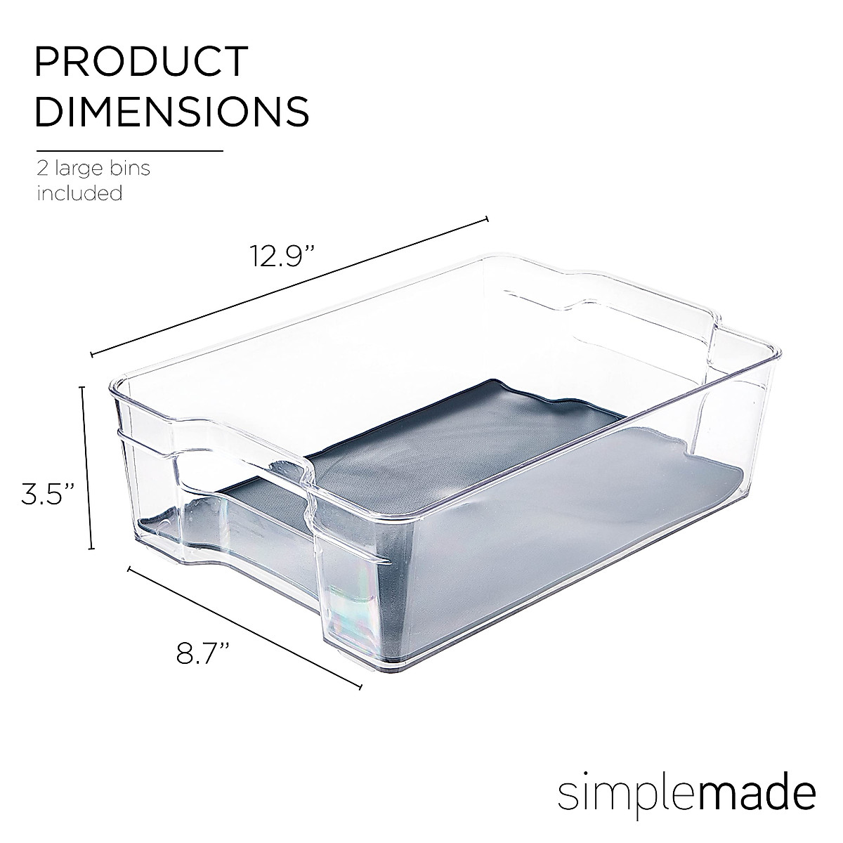 Clear Refrigerator Organizer Bins - 2 Pack Large Sized (8.25" x 12.5") Clear Bins for Fridge with Liners, Containers for Fridge and Freezer, Multipurpose Storage for Kitchen, Office, Bathroom (Blue)