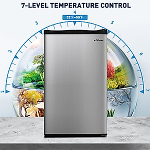 E-Macht 3.2 Cu.Ft. Mini Fridge with Freezer, Single Door Compact Refrigerator,Removable Glass Shelves, Reversible Door, Small Refrigerator for Apartment, Office, Dorm