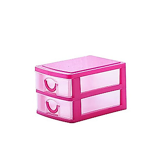 Mini Desktop Drawer, Multi-layer Plastic Drawer Storage Box Cosmetic Storage Container Tabletop Sundries Storage Case, Removable Desktop Organizer Box (Pink, Two Layers)