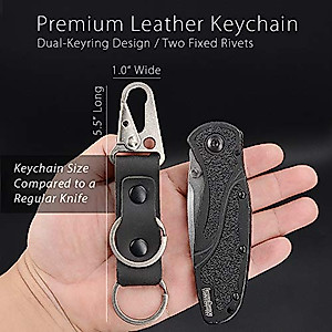EDC Leather Belt Knife Sheath Organizer for Multitool, Fit 1.0" Diameter Flashlight, Tool Belt Pouch, Pocket Slip Pouch, EDC Tactical Key Chain Holder, Leather Key Fob, Premium Leather. Black.