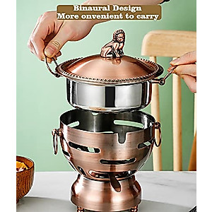 304 Stainless Steel Stockpot Shabu Shabu Hot Pot Set Retro Separation Alcohol Hotpot Chafing Dishes Single Serving Pot with Heatproof Handle, 1L / Copper