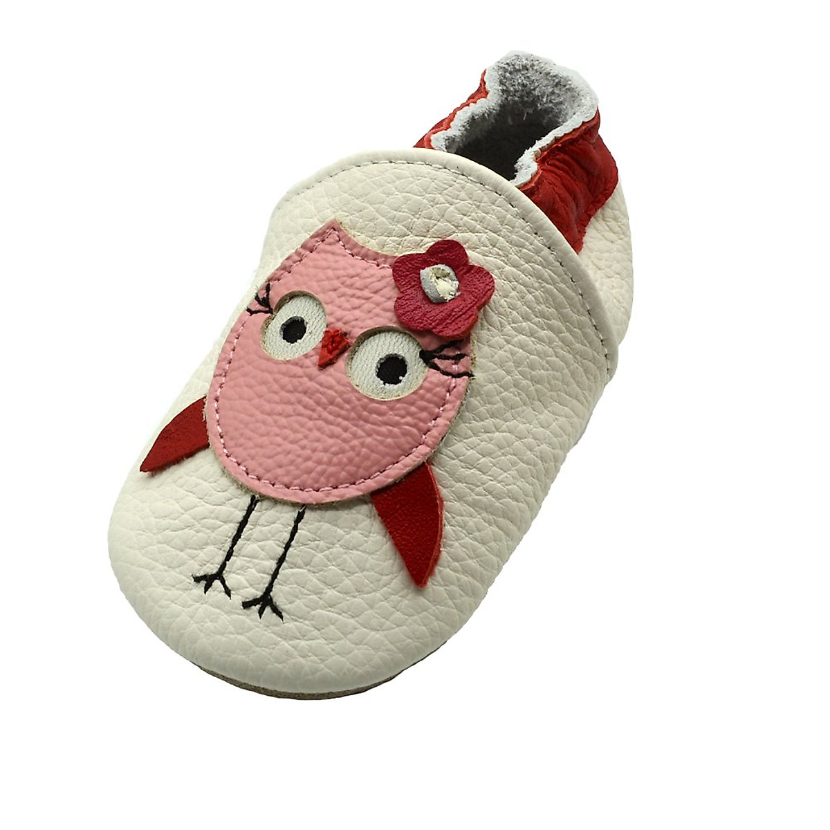 iEvolve Baby Leather Shoes Soft First Walker Shoes Crib Shoes Moccasins for Toddlers(Red Owl, 12-18 Months)