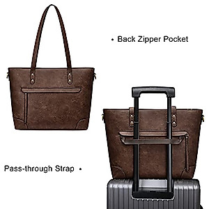 S-ZONE Leather Tote Bag for Women Large Shoulder Bag Handbag for Work with Long Shoulder Strap