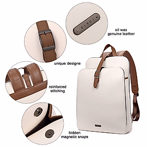CLUCI Leather Laptop Backpack for Women 15.6 inch Computer Backpack Purse Travel Backpack Work Bag Daypack Beige With Brown