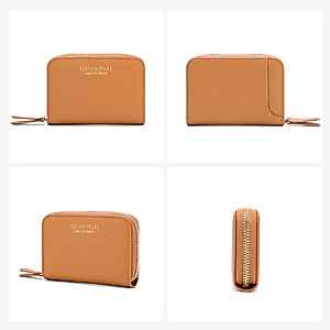 JIUFENG RFID Blocking Credit Card Wallet for Women, Zipper Around Card Holder Cute Small Coins Pouches Purses (Grey)