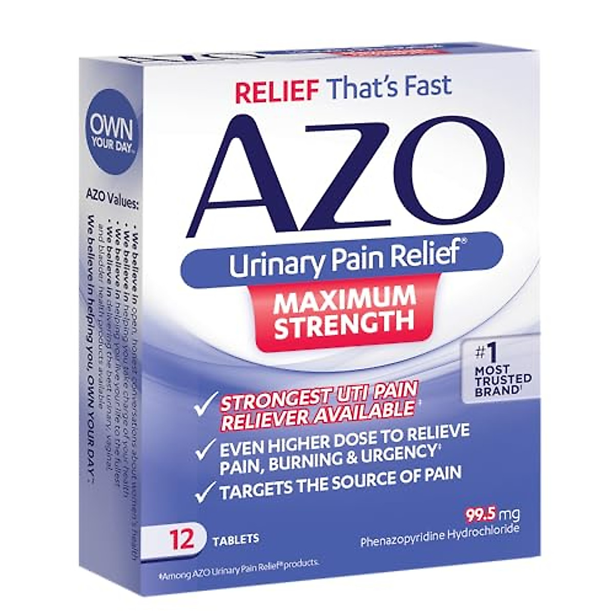 Azo Urinary Pain Relief Max Strength 12 Count Tablets