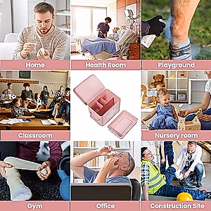 Flexzion First Aid Box Organizer, Empty 8.5 Inch Pink Vintage First Aid Kit Tin Metal Medical Box First Aid Storage Box Container Bins with Dividers, Removable Tray and Cross Logo