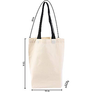 Natural Canvas Tote Bags 6 oz with Bottom Gusset for Crafts, Shopping, Groceries, Books, 13x11x3.2 Inches (Black - 12 Pack)