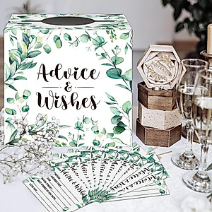Advice and Wishes Cards for Newlyweds, Bridal Shower Game, 50 Pieces Green Themed Advice Cards with Holder Box for Bridal Shower, Meaningful Wedding Party Activity-13