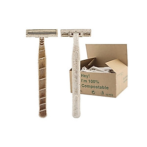 Eco-Friendly Razor | Disposable | Recycled Material | Men & Women Shaving Razor | Twin Blade | Biodegradable Wheat Straw, 50 Count (Pack of 1)