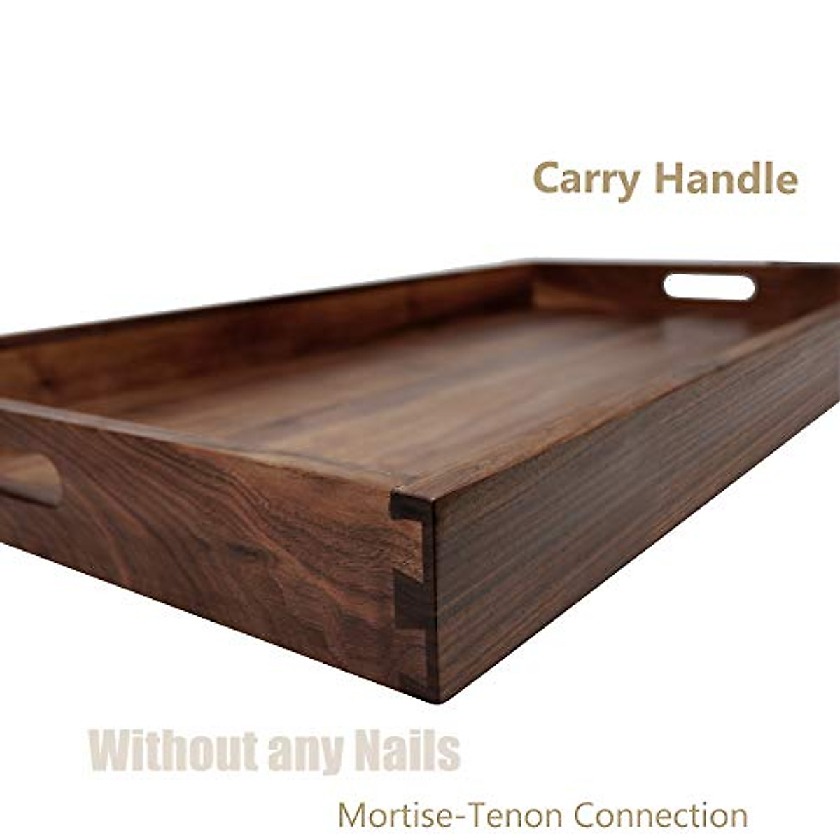 MAGIGO 32 x 18 Inches Extra Large Rectangle Black Walnut Wood Ottoman Tray with Handles, Serve Tea, Coffee Classic Wooden Decorative Serving Tray