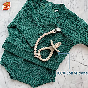 RaZbaby Silicone Baby Teether, BerryBumps Textured Silicone Soothes Babies’ Sore Gums, Infant Front and Back Teething Relief Toy, BPA Free, Easy-to-Hold, RaZberry Plus Fruit Shape, 3M+ – Blue