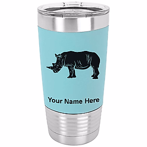 LaserGram 20oz Vacuum Insulated Tumbler Mug, Rhinoceros, Personalized Engraving Included (Silicone Grip, Teal)