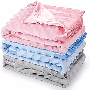 3 Pieces Baby Blankets for Girls and Boys Soft Dot Blankets with Silky Satin Backing, Double Layer Gender Baby Receiving Blanket for Newborn, Toddler, Infant Gifts, 30 x 40 Inch