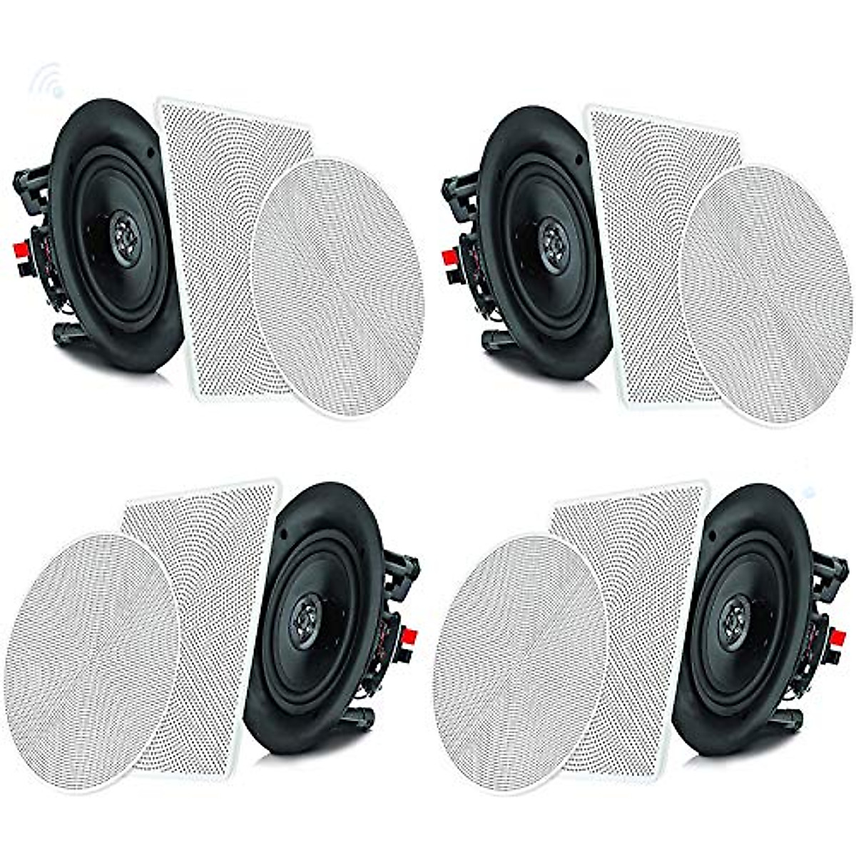 Pyle 6.5” 4 Bluetooth Flush Mount in-Wall in-Ceiling 2-Way Speaker System & Wireless BT Receiver Wall Mount - 100W in-Wall Audio Control Receiver w/Built-in Amplifier, USB/Microphone (3.5mm) Inputs
