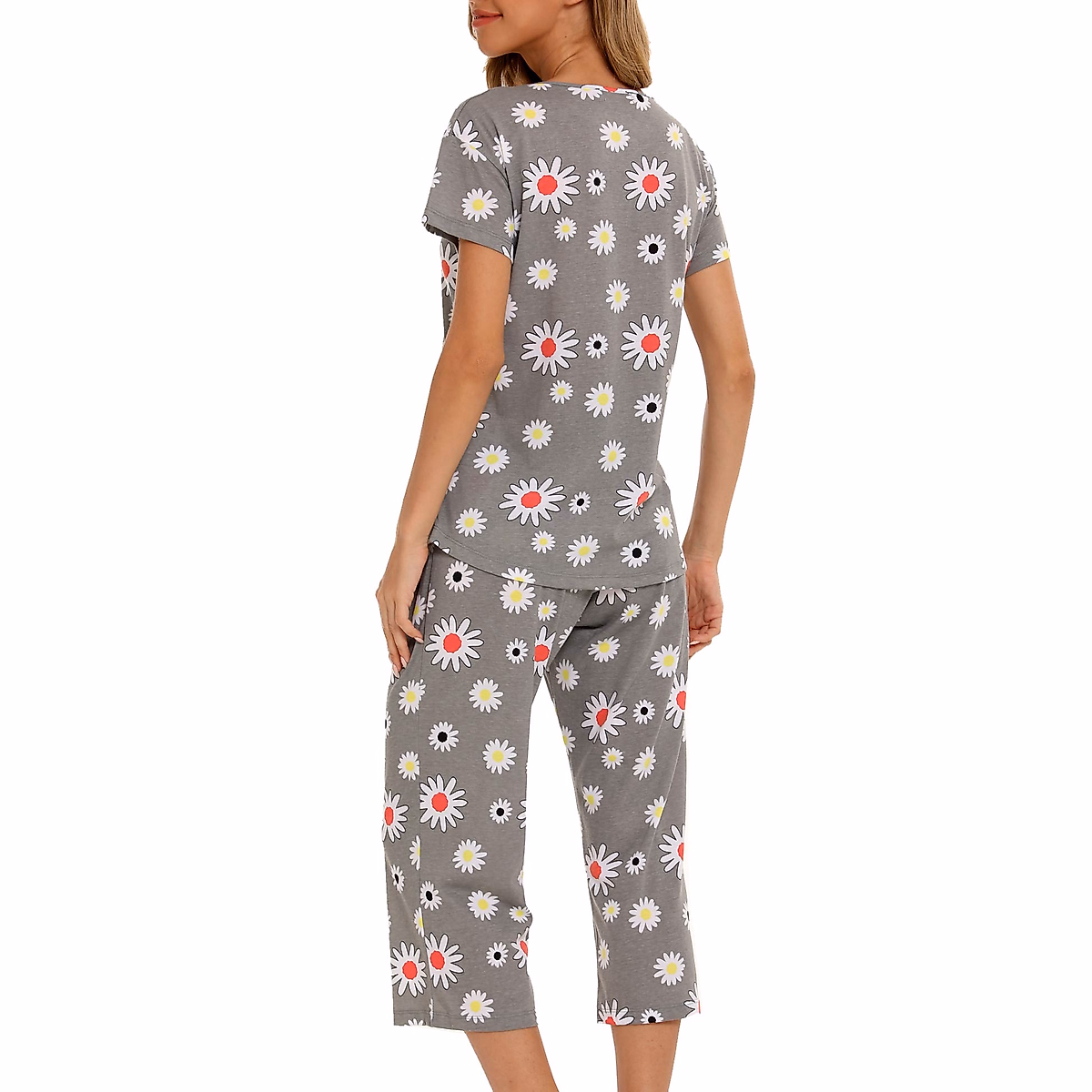ENJOYNIGHT Women's Pajama Short Sleeve Sets Top with Capri Pants Sleepwear Sets Loungewear