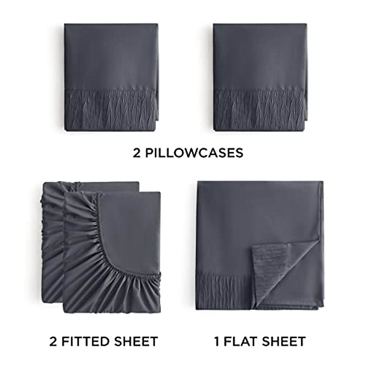 Bedsure Split King Sheet Set for Adjustable Beds - Soft Sheets for Split King Size Bed, 5 Pieces Hotel Luxury Grey Sheets Split King, Easy Care Polyester Microfiber Cooling Bed Sheet Set