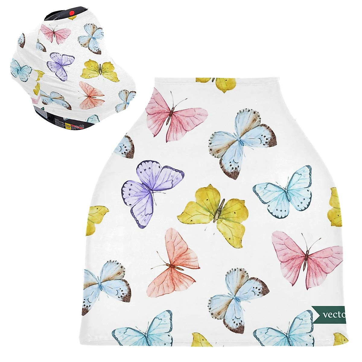Nursing Cover Breastfeeding Scarf Colorful Butterflies - Baby Car Seat Covers, Stroller Cover, Carseat Canopy (810b)