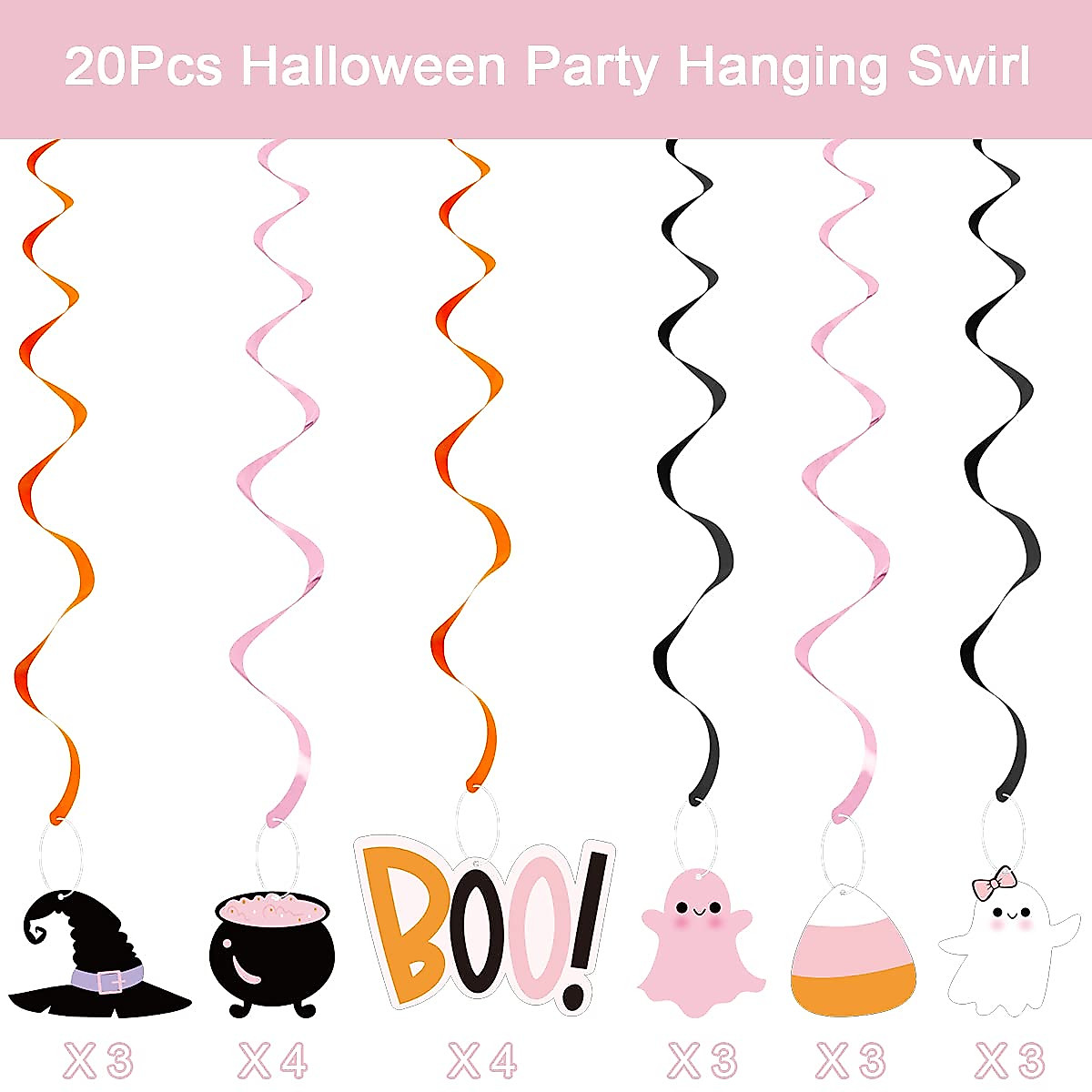 20Pcs Halloween Party Hanging Swirl,Cute Pink Ghost Sugar Bat Boo Ceiling Hanging Streamers for Halloween Baby Shower,Kids Halloween Birthday Themed Party,Halloween Party Swirl Decorations