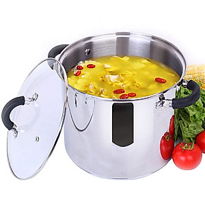 MAXCOOK Stainless Steel Stock Pot, 7.5 Quart Polished Heavy Cooking Pot with Lid, Good for Soup, Lobster, Stews, Cooking gifts.