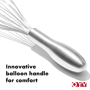 OYV 18/10 Stainless Steel Whisk, Ergonomic Handle, Dishwasher Safe Metal Whisk, Professional Whisk for Kitchen Cooking, Perfect for Blending, Whisking, Baking, and Beating, 10-Inch Wire Whisk