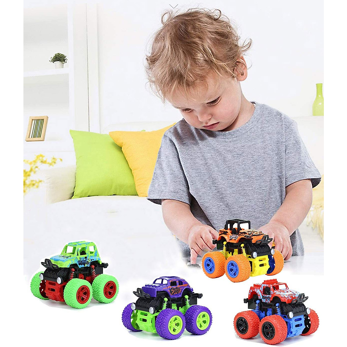 JAFATOY 2 Pack Monster Trucks Toys for Boys, Pull Back Cars Monster Toy Trucks for Toddlers Toy Cars for 1-12 Years Old Boys Girls Great Car Toy Gift for Kids